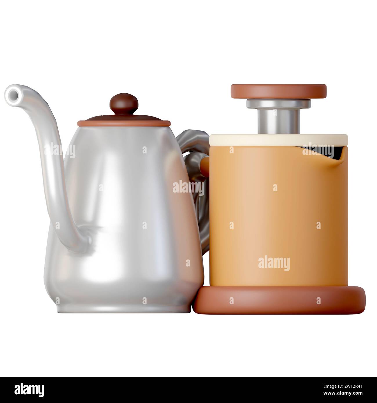A kettle and french press Cartoon Style Isolated on a White Background ...