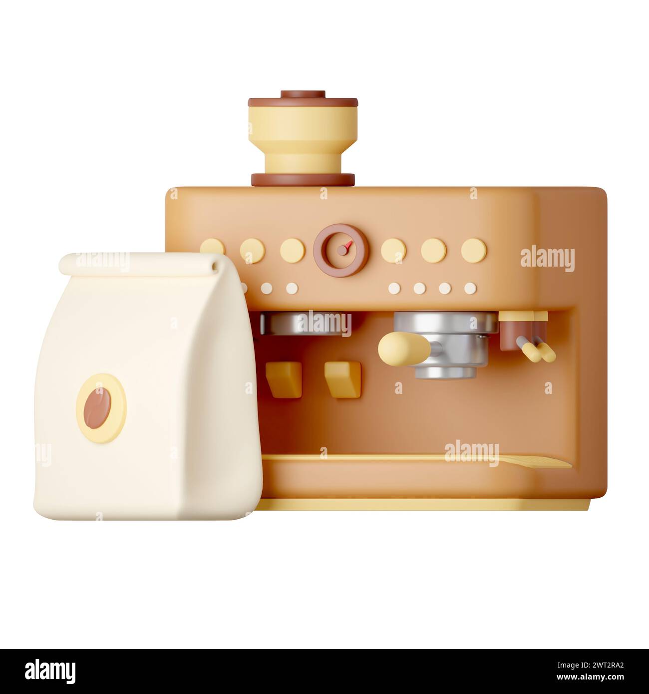 Coffee bean and coffee machine Cartoon Style Isolated on a White ...