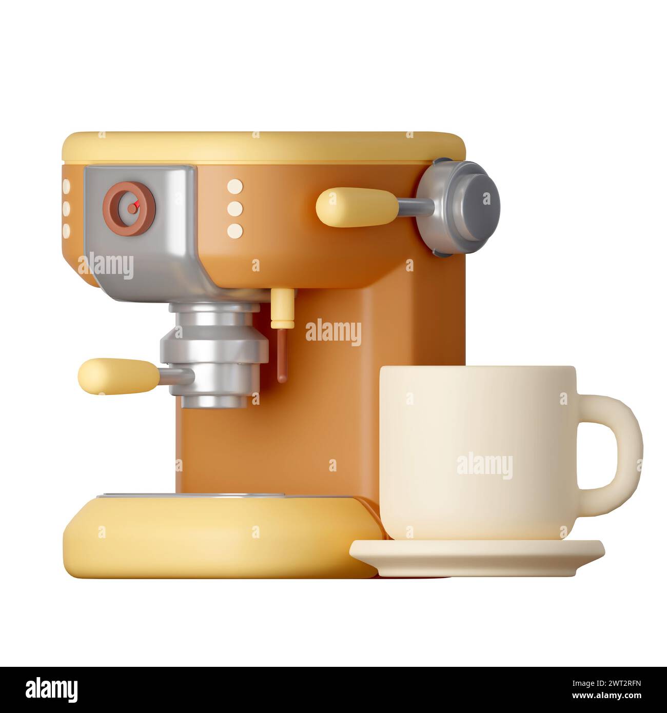 A cup of coffee and coffee machine Cartoon Style Isolated on a White ...