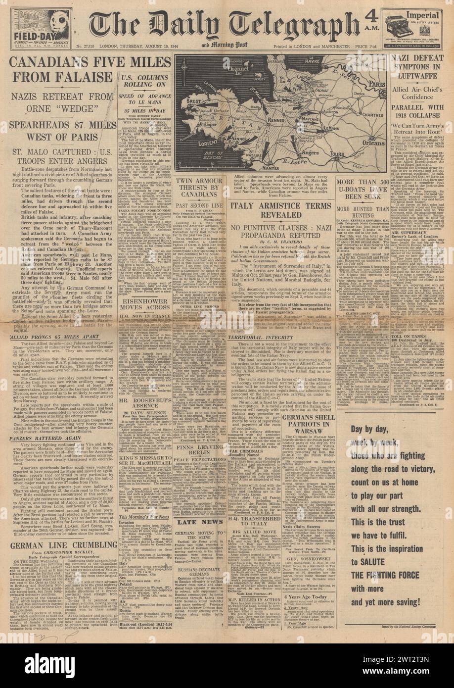 1944 The Daily Telegraph front page reporting Battle for Normandy ...
