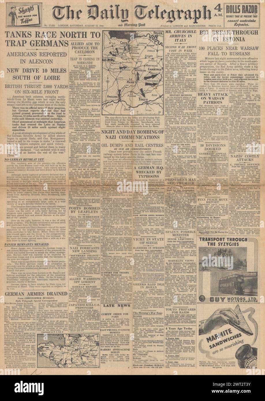 1944 The Daily Telegraph front page reporting Battle for Normandy ...