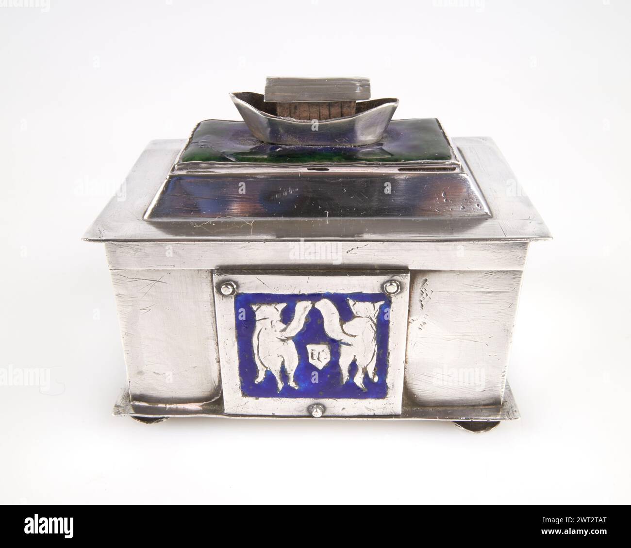 Antique 1900s Arts and Crafts silver and enamel match box vesta. Cats ...