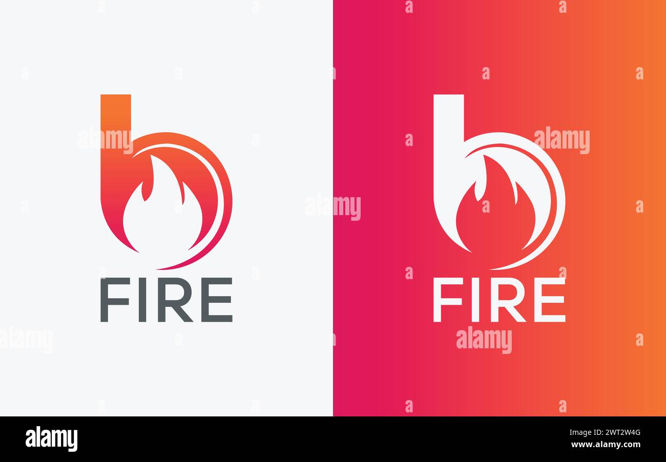 Minimalist Letter B Fire flame vector logo. Modern colorful B Bonfire ...
