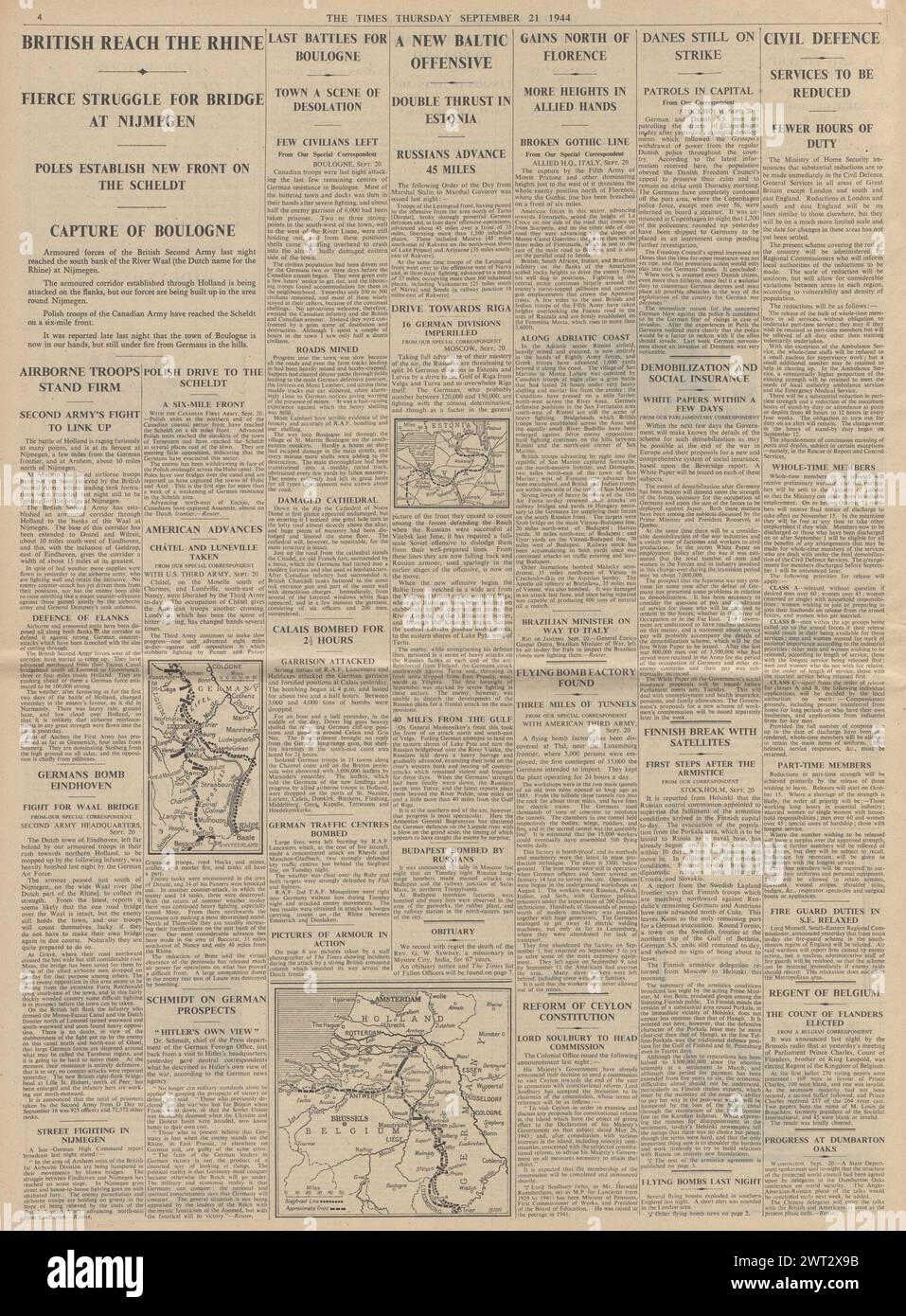 1944 The Times reporting British Army reach the Rhine, Battle of Arnhem ...