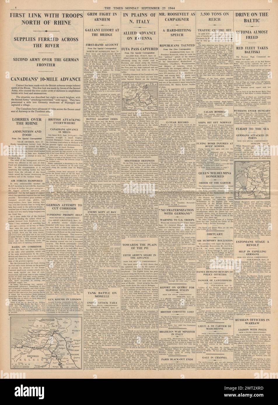 1944 The Times reporting Battle of Arnhem, British forces cross German ...