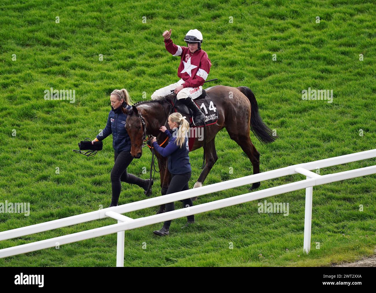 Sam Ewing aboard Stellar Story after winning the Albert Bartlett ...