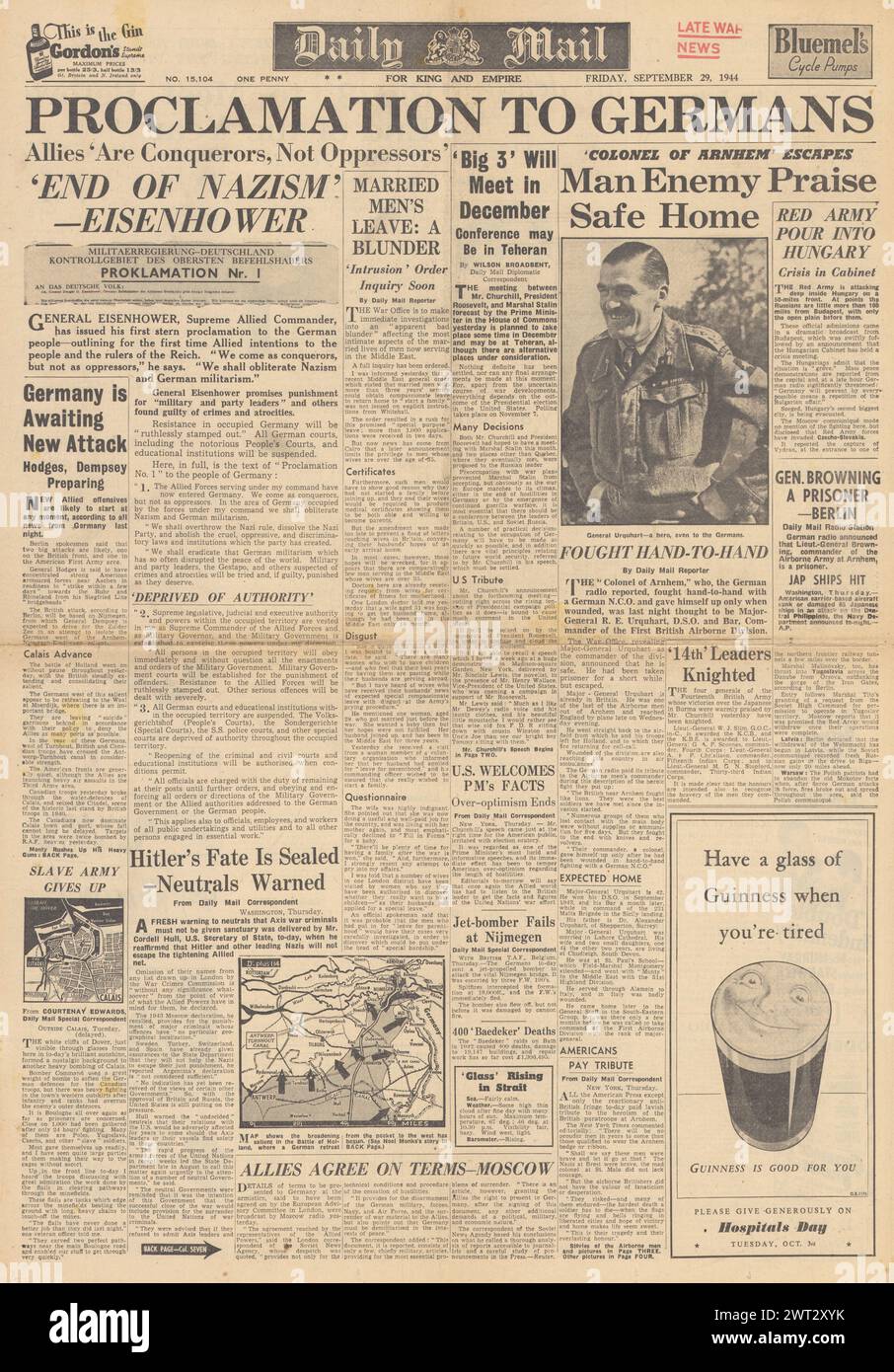 1944 Daily Mail front page reporting Battle of Arnhem, Battle for ...