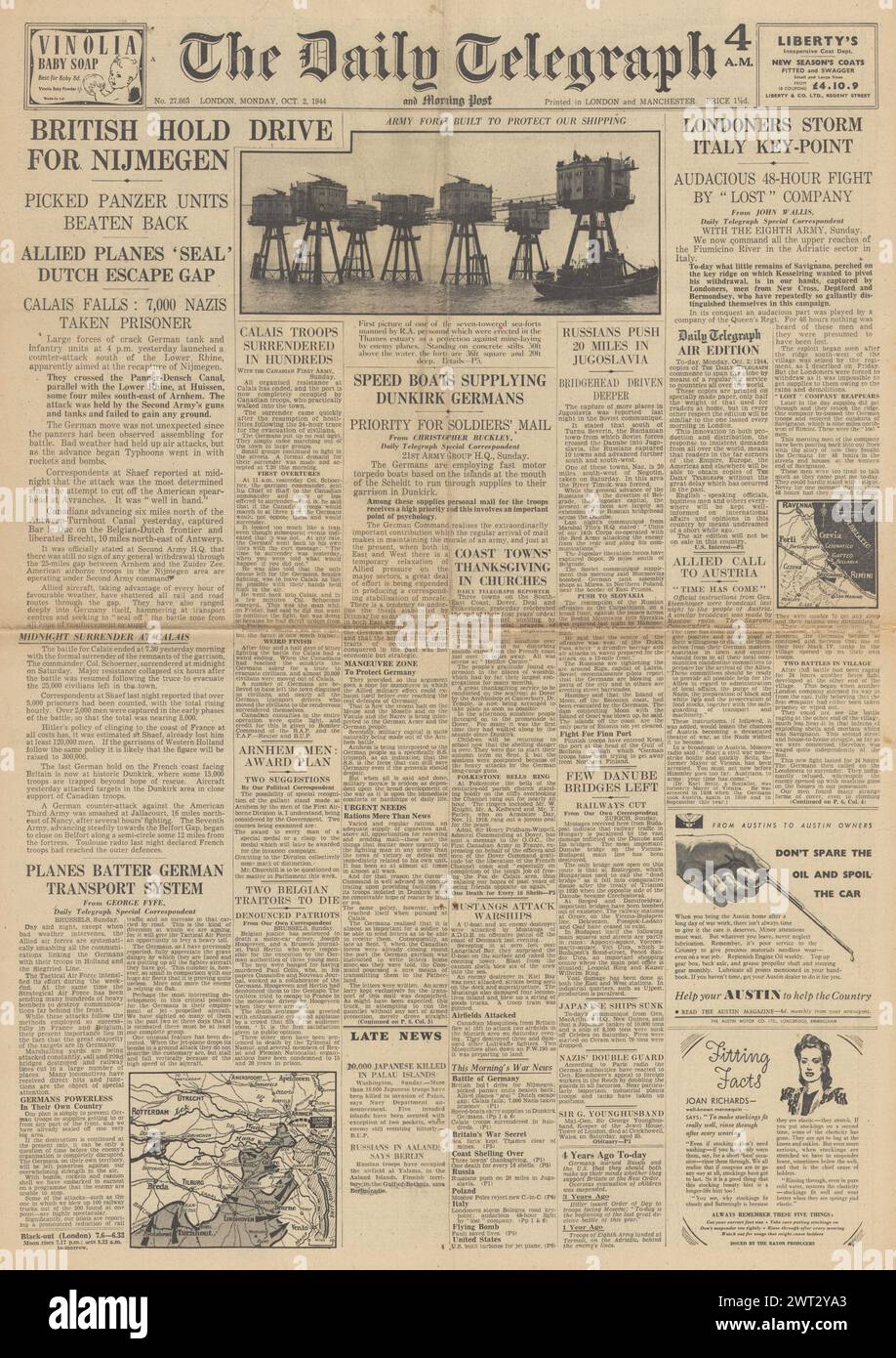 1944 The Daily Telegraph front page reporting Battle for Nijmegen ...