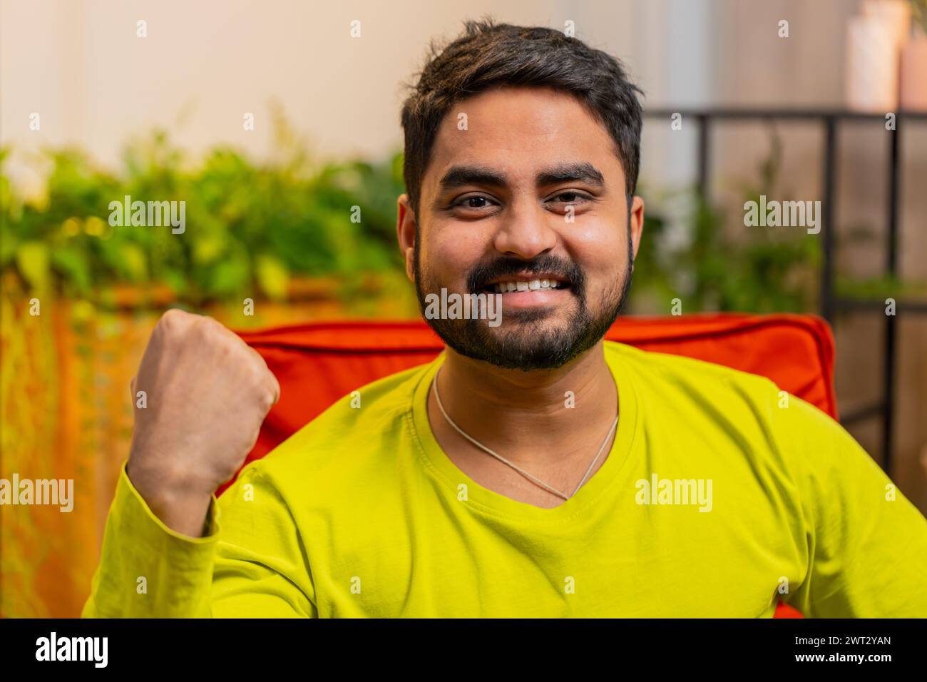 Happy Indian Hindu man shouting, celebrating success, winning, goal ...