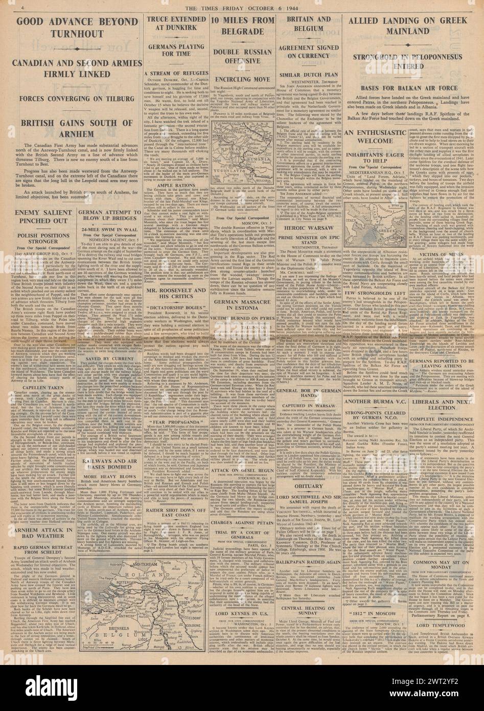 1944 The Times reporting Battle for Holland, Allies land in Greece, Bor ...