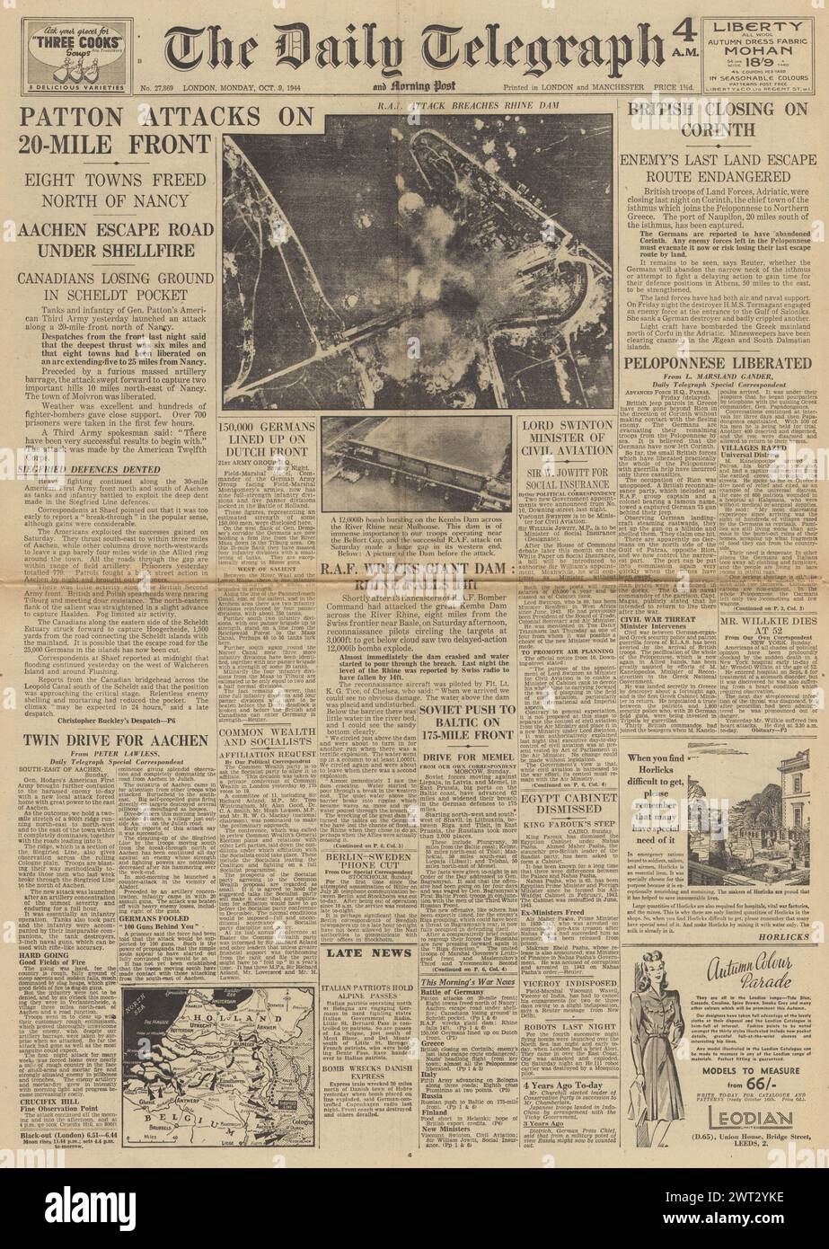 1944 The Daily Telegraph front page reporting Battle for Aachen ...