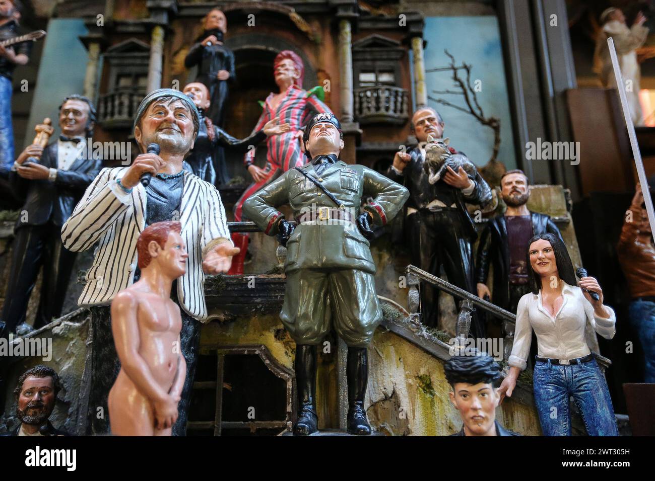 A statuette depicting Benito Mussolini, on the crib of San Gregorio ...