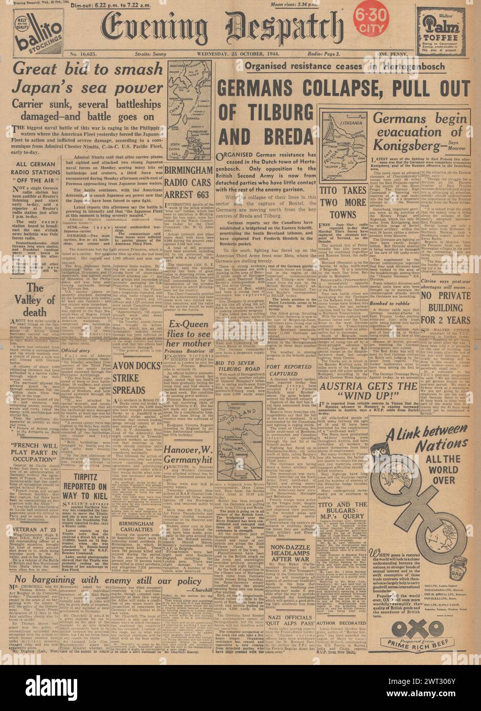 1944 Evening Despatch front page reporting British capture ...