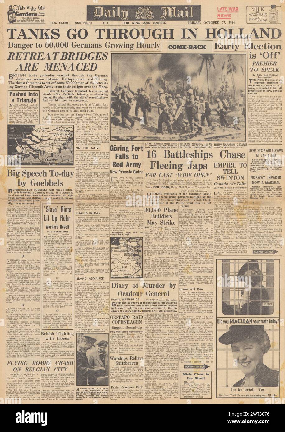 1944 Daily Mail front page reporting Battle of Leyte Gulf, British ...