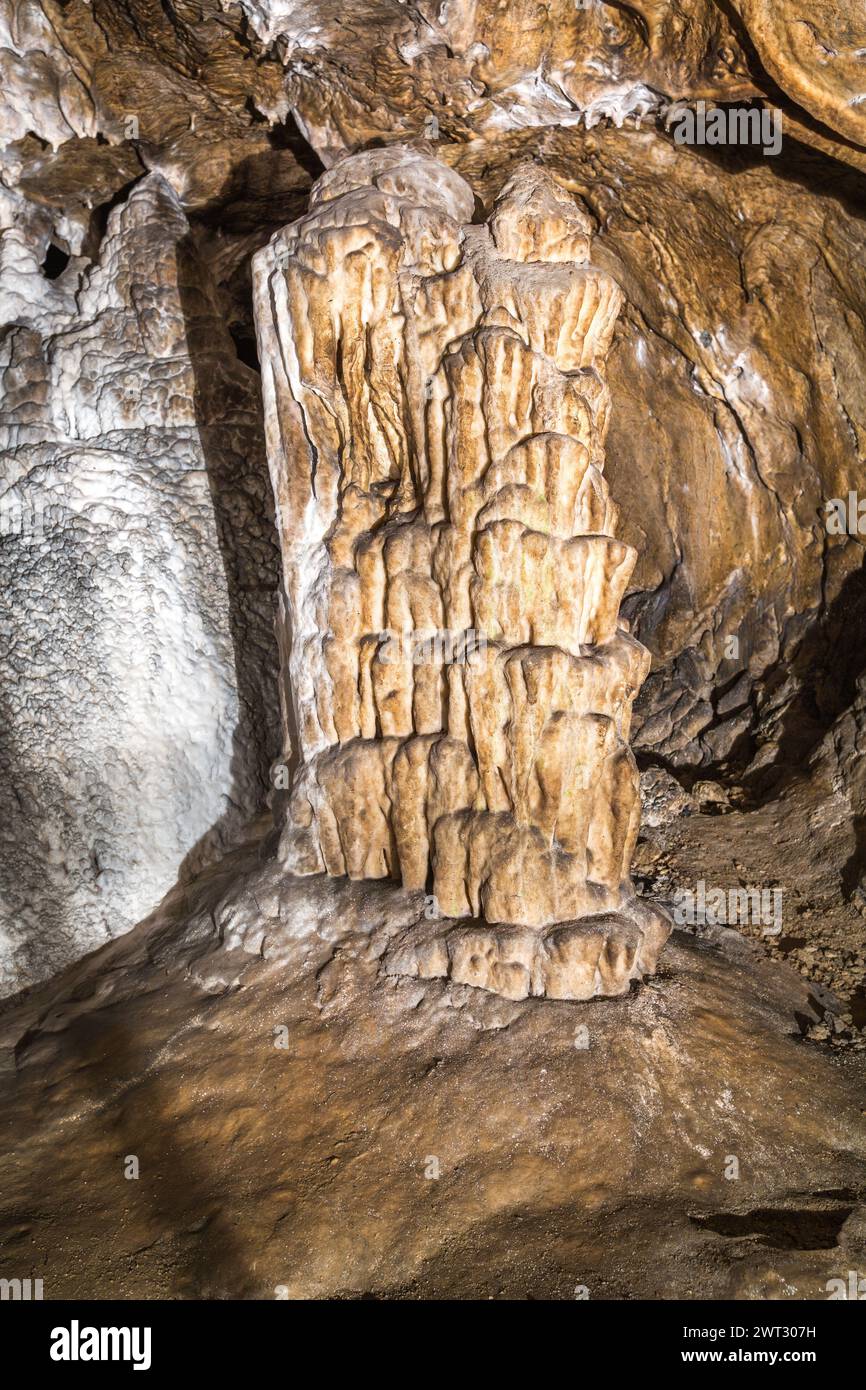 Stalagmite in Womans Cave, Gorj county, Romania Stock Photo - Alamy