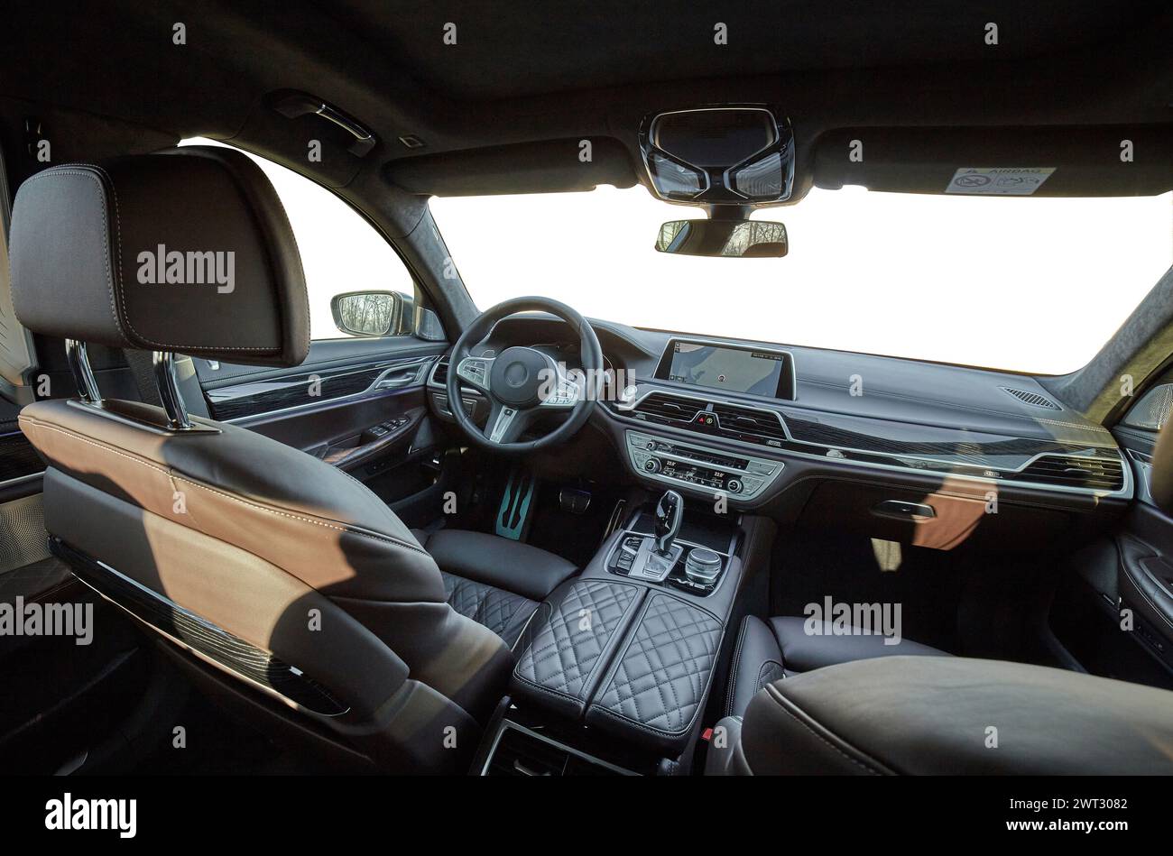 Inside moden car background, luxury car interior with blank white ...