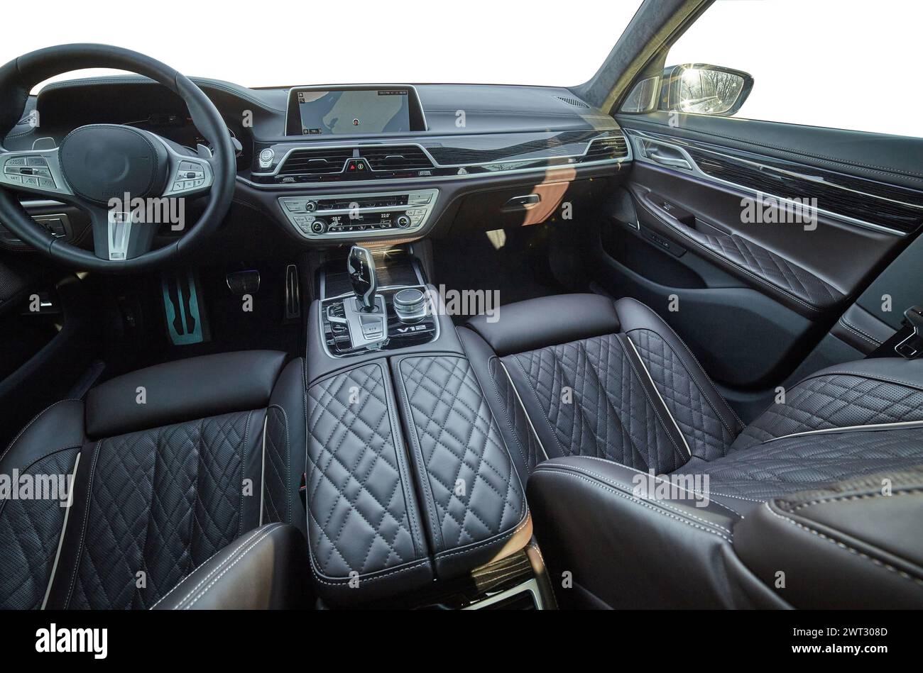 Inside moden car background, luxury car interior with blank white ...