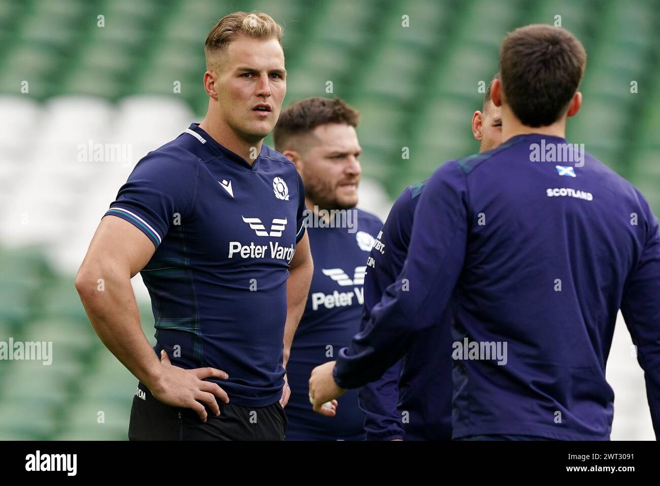 Scotland’s Duhan van der Merwe (left) during a training session at the ...