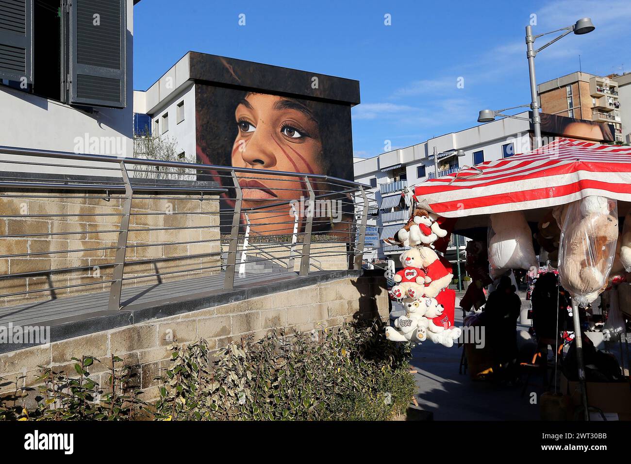 A giant mural by the street artist Jorit Agoch, depicting Angela Davis ...
