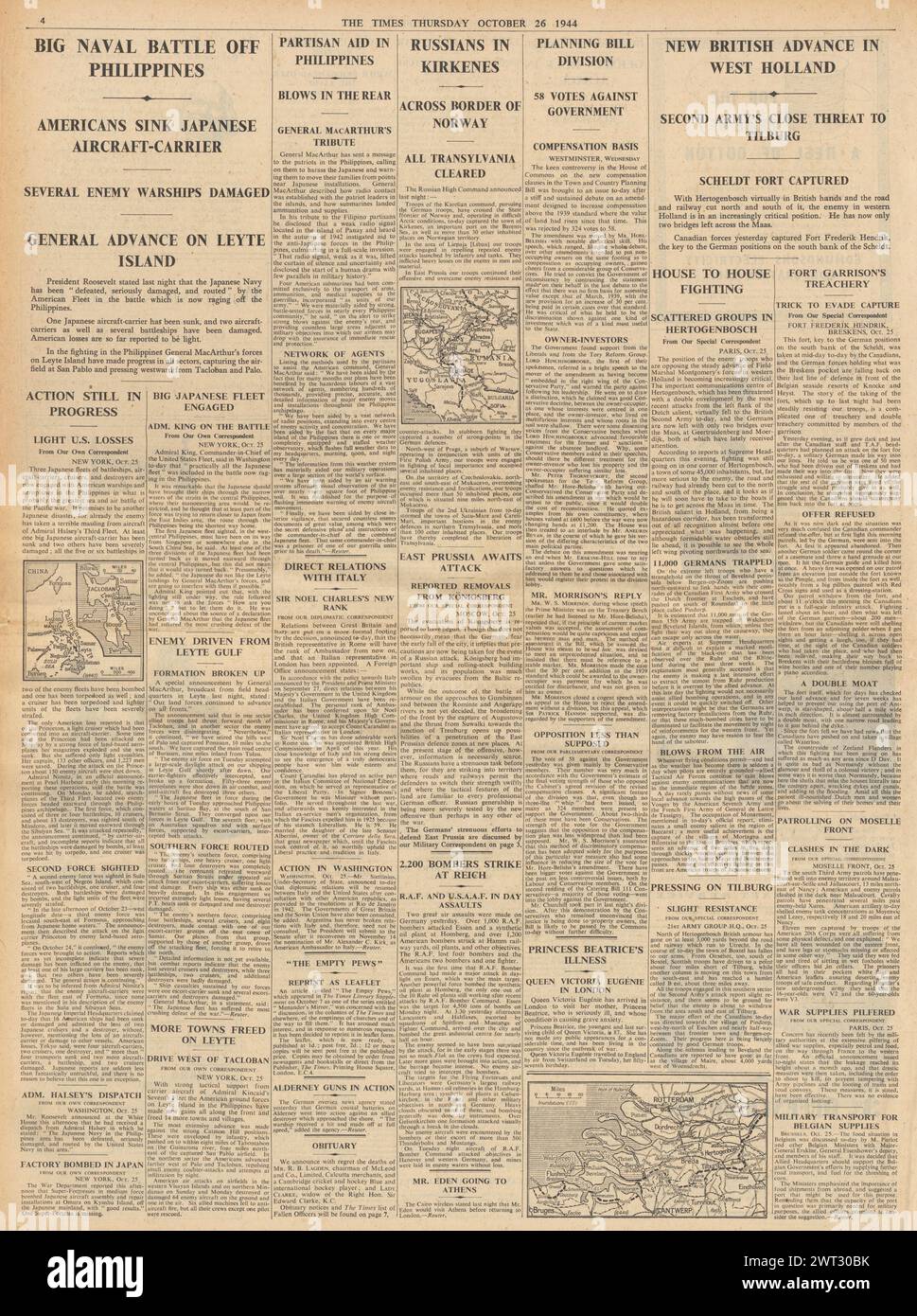 1944 The Times reporting Battle of Leyte Gulf, Battle for Holland, RAF ...