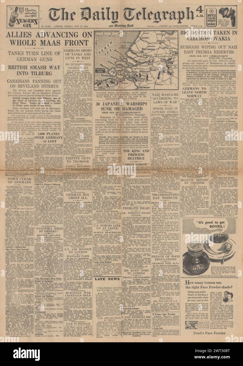 1944 The Daily Telegraph front page reporting Allies advance in Holland ...