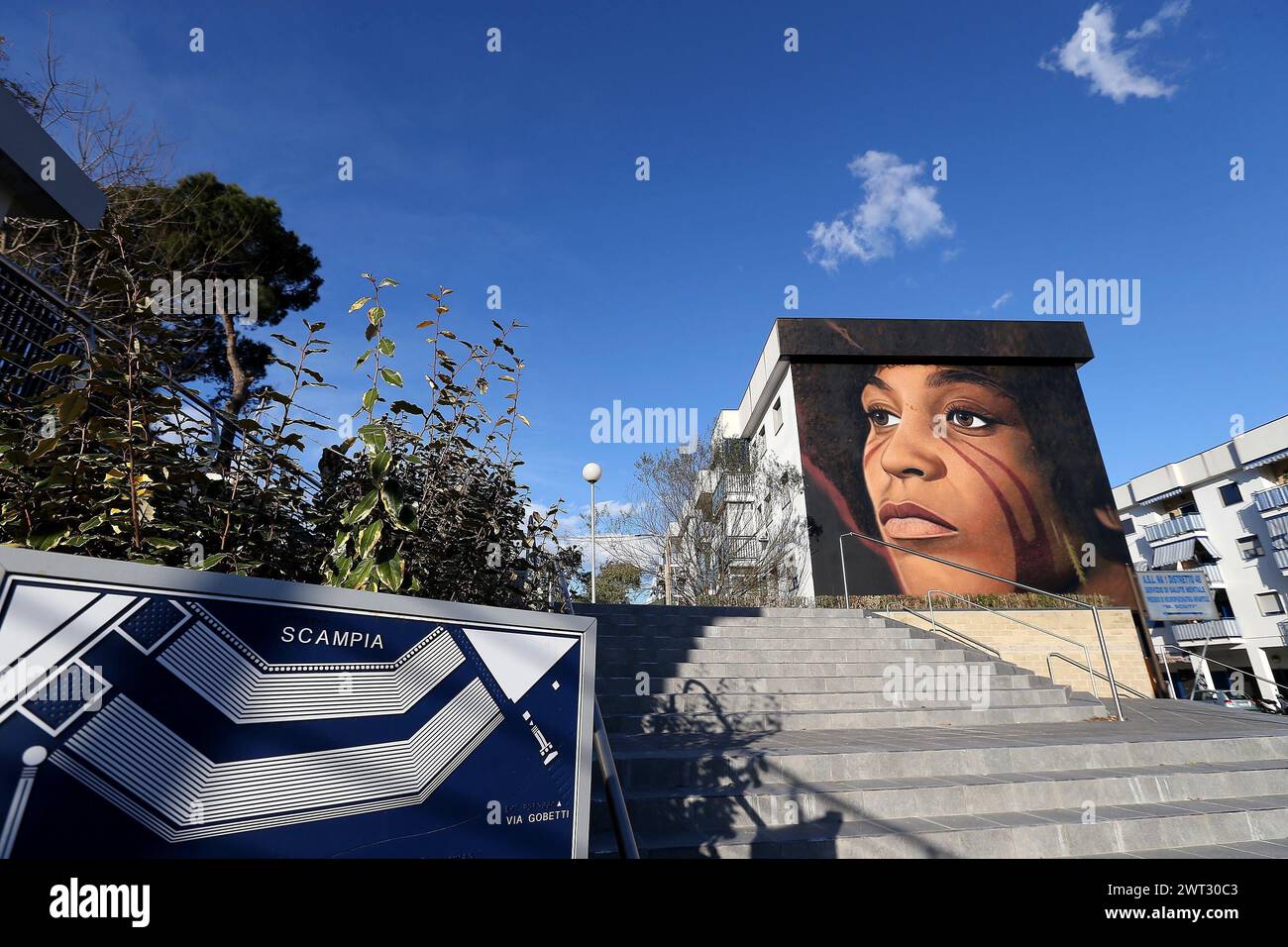 A giant mural by the street artist Jorit Agoch, depicting Angela Davis ...