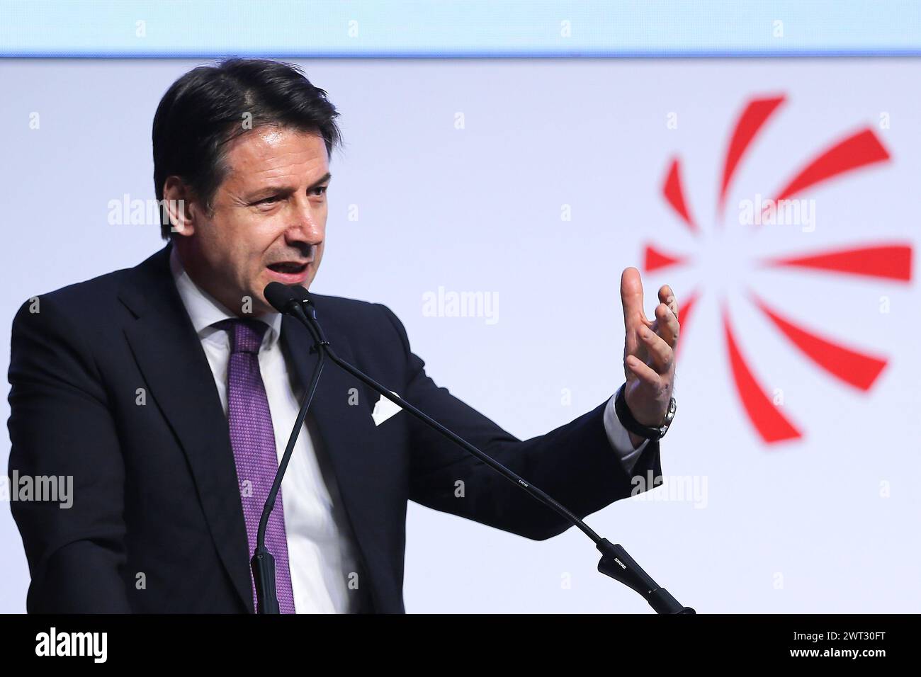 The Italian President of the Council, Giuseppe Conte, speaks during a ...