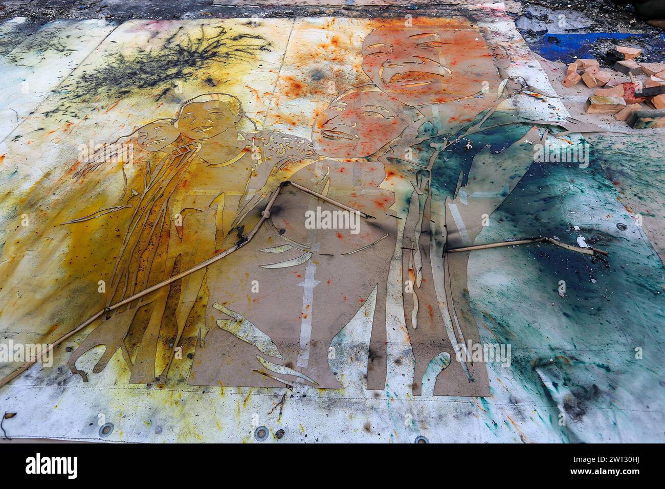 A view of the artistic performance, after the explosion, "In The ...