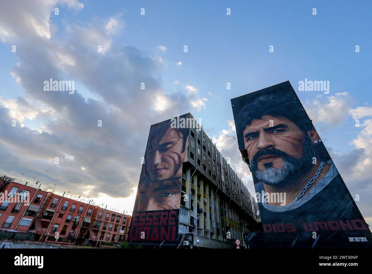 A view of the giant murales, depicting the football player Diego ...