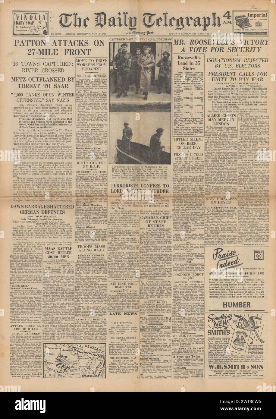 1944 The Daily Telegraph front page reporting German surrender at ...