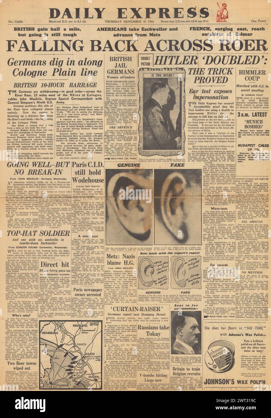 1944 Daily Express front page reporting German forces retreat over ...