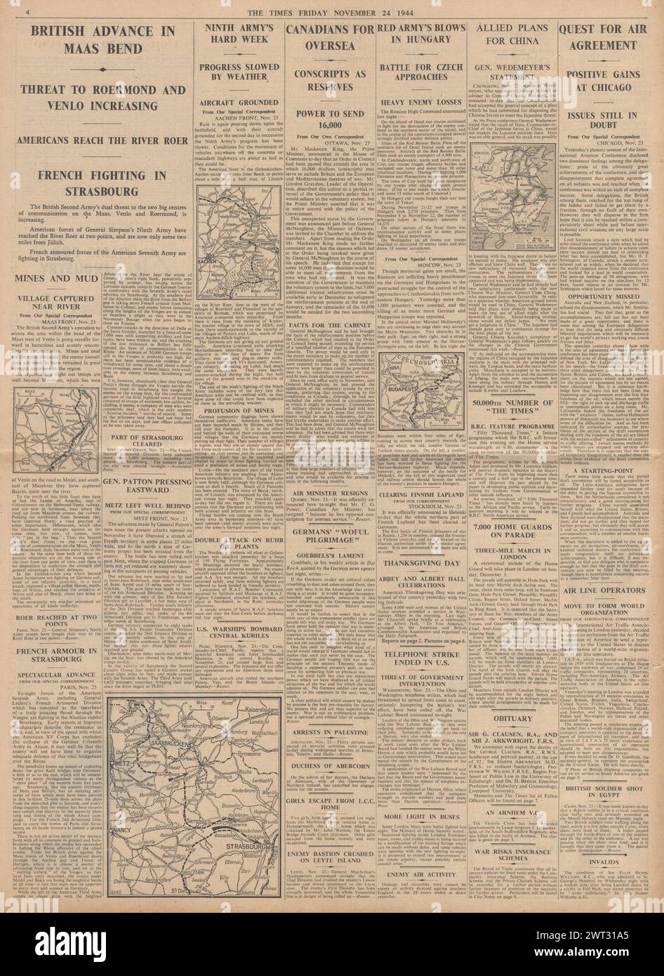 1944 The Times reporting French troops in Strasbourg, American forces ...