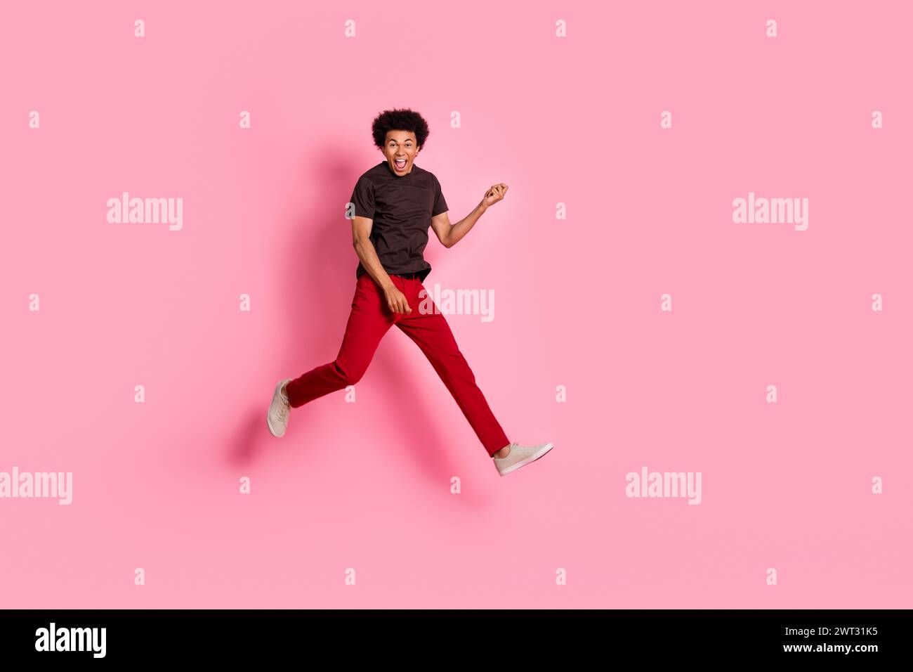 Full body length photo of hipster guy jumping holding solo electro ...