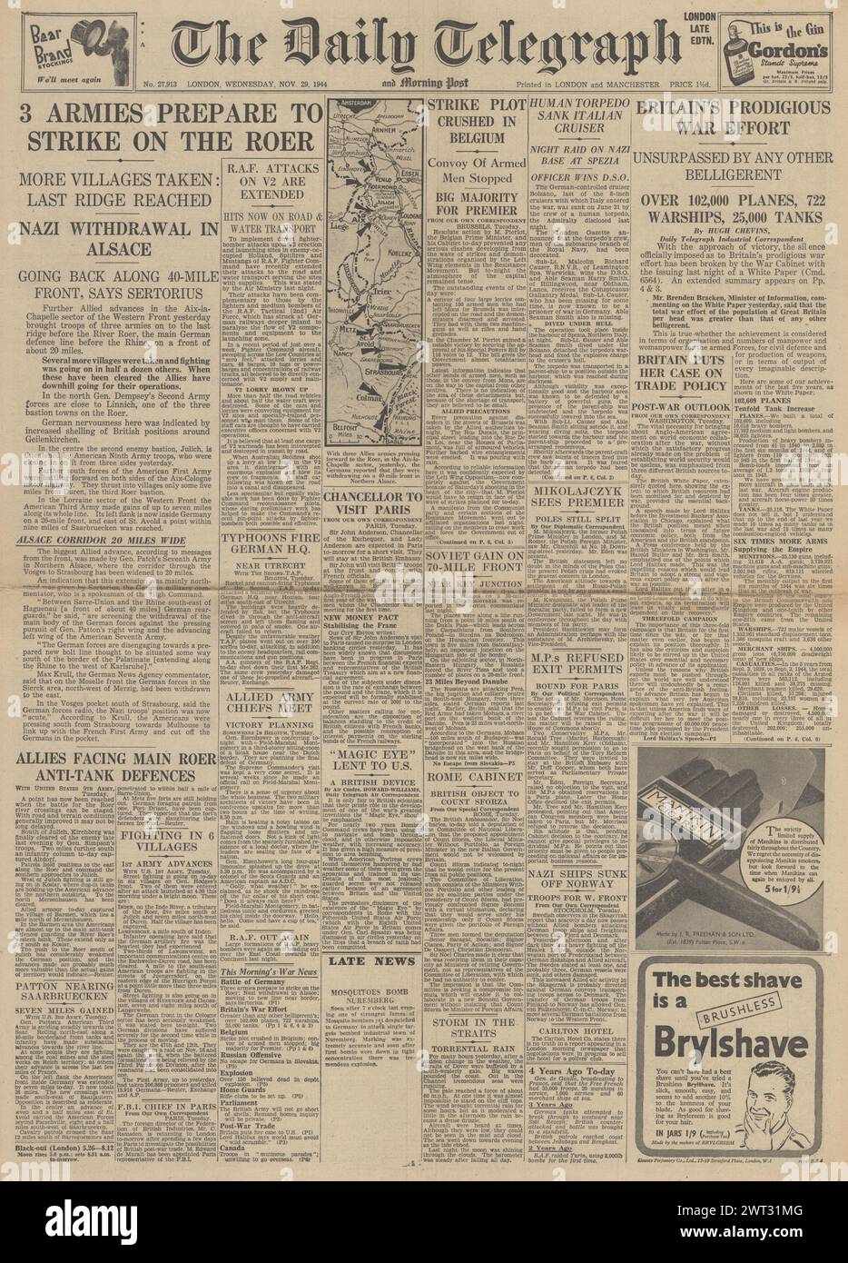 1944 The Daily Telegraph front page reporting Government release war ...