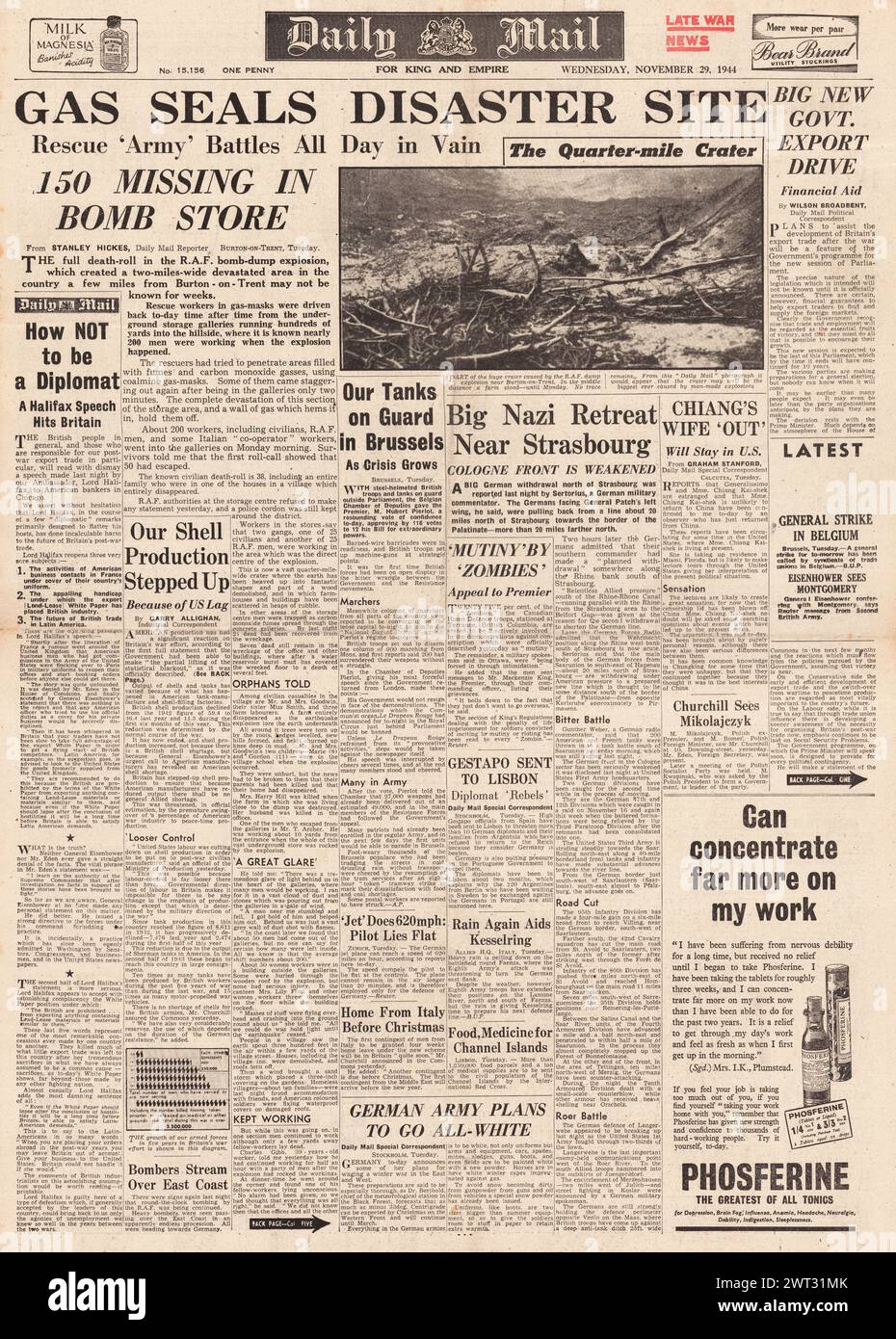1944 Daily Mail front page reporting German forces retreat from ...