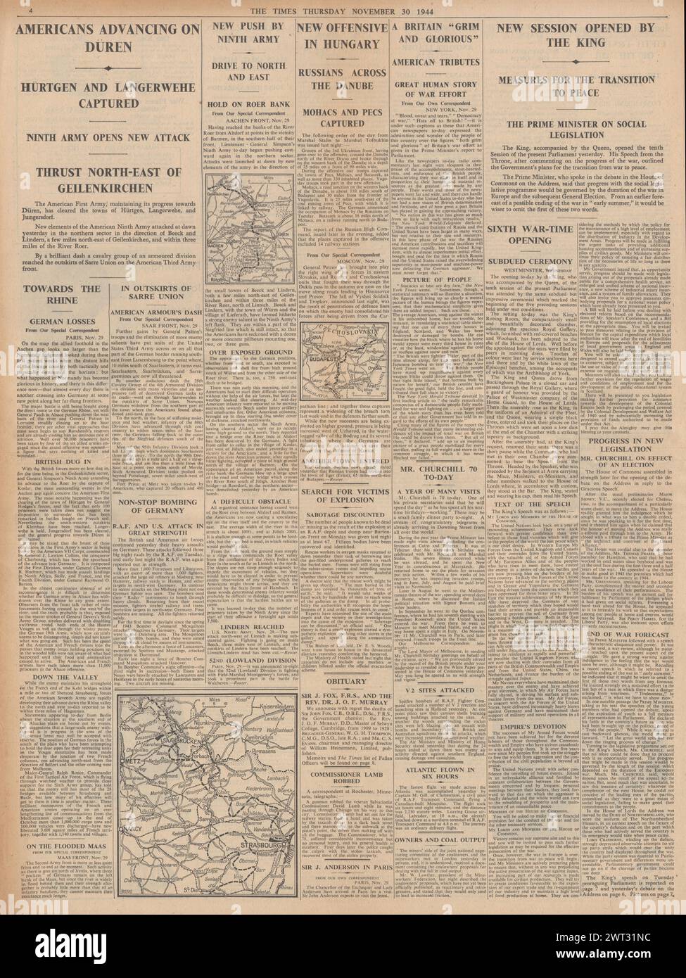 1944 The Times reporting US forces advance on Duren, Red Army capture ...
