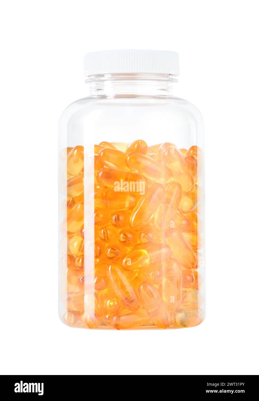 Close up capsules with Vitamin D, E or Omega 3,6,9 fatty acids in ...