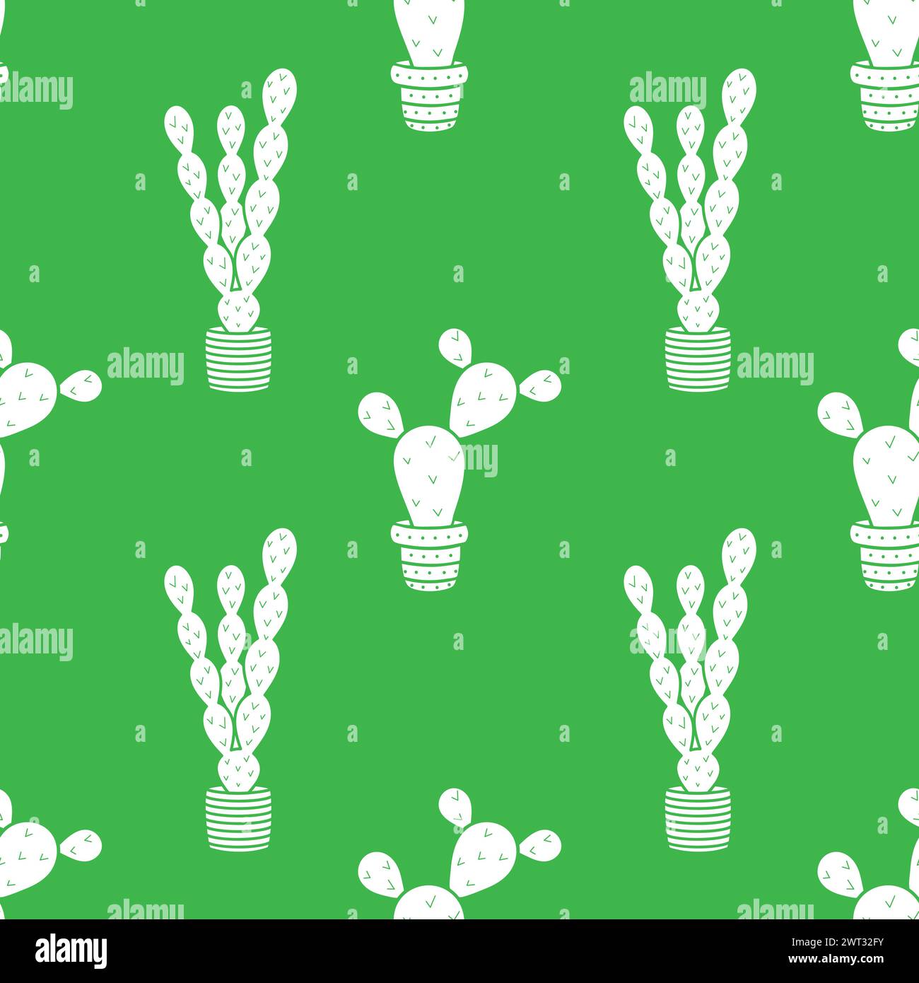 Vector seamless pattern with white cacti on a green background Stock ...