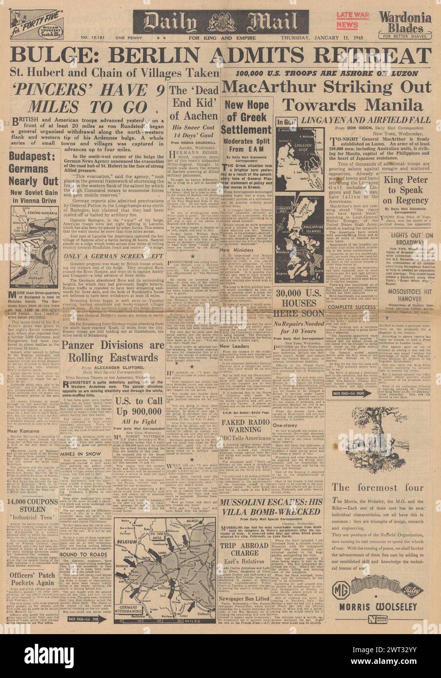 Front page 1945 us newspaper hi-res stock photography and images - Alamy