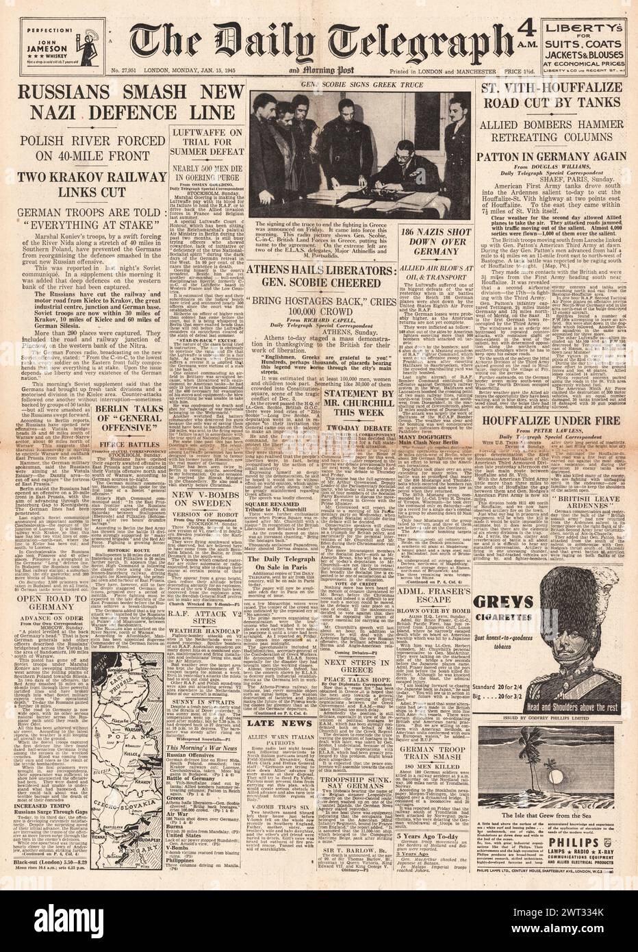 1945 The Daily Telegraph front page reporting Battle of the Bulge and ...