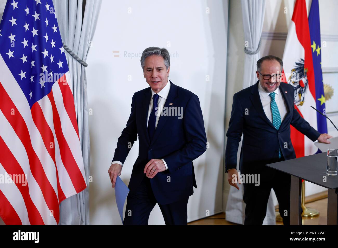 U.S. Secretary of State Antony Blinken walks with Austrian Foreign ...