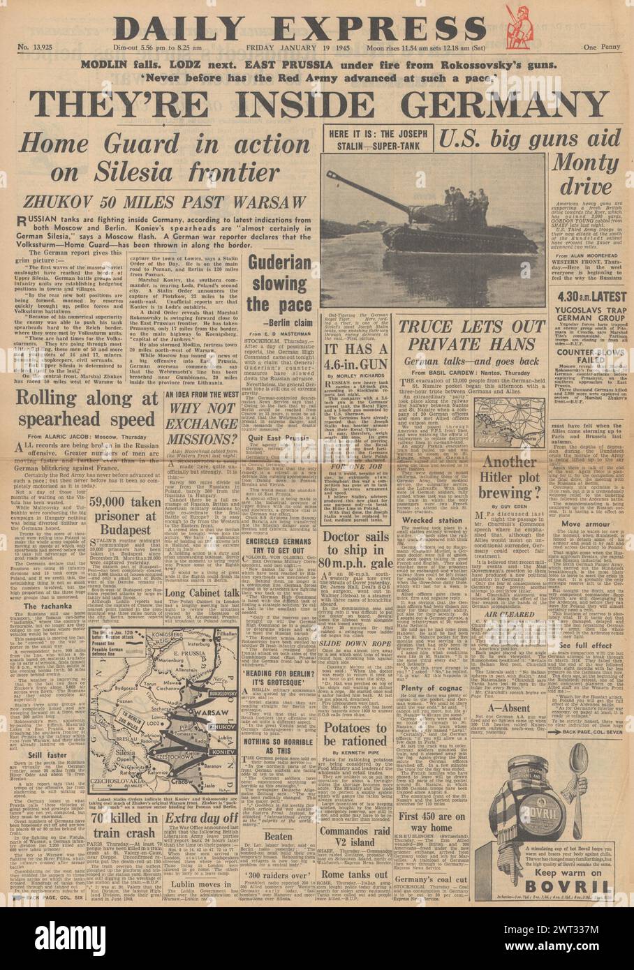 1945 Daily Express front page reporting Red Army enter Germany Stock ...
