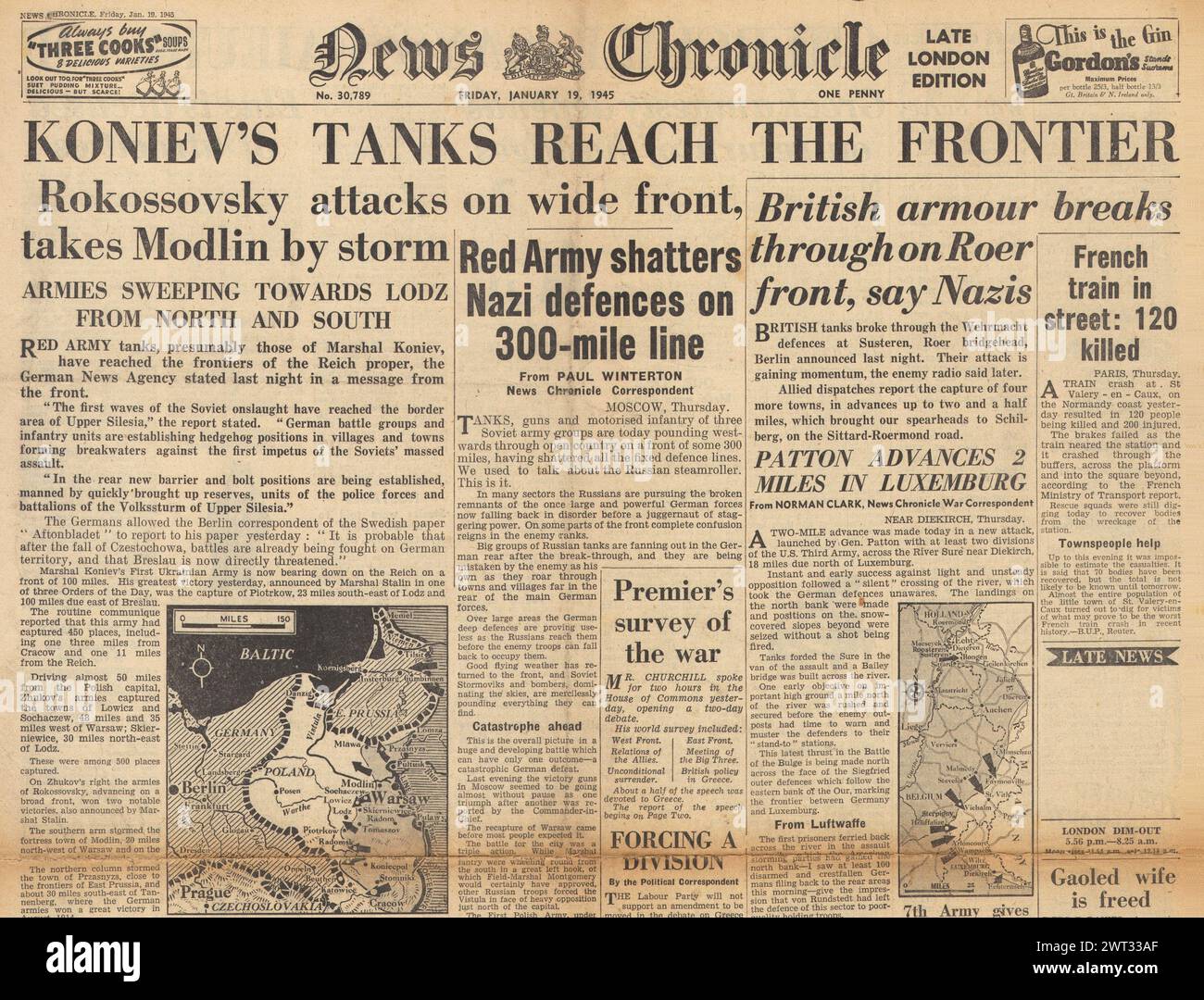 1945 News Chronicle front page reporting Red Army enter Germany ...