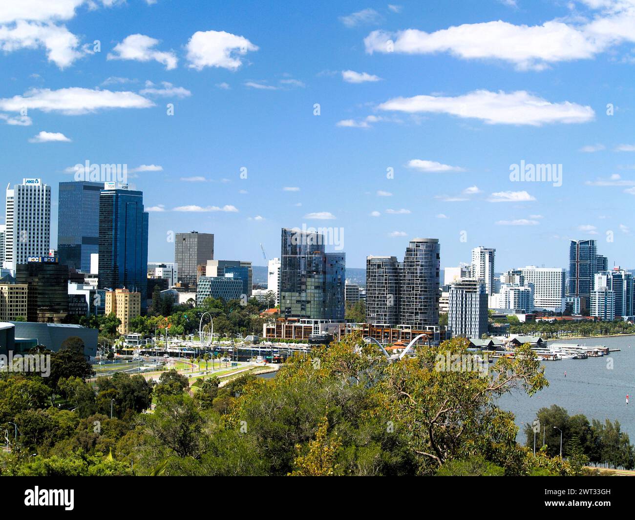 Perth Western Australia cityscape with its highrise offices. Looking ...