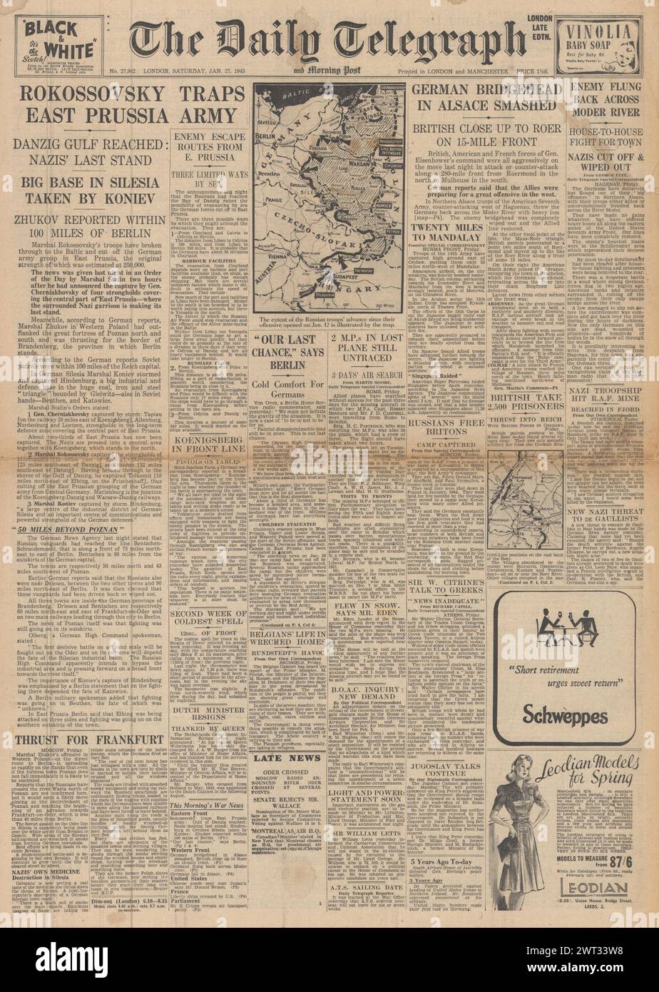 1945 The Daily Telegraph front page reporting Red Army advance in ...