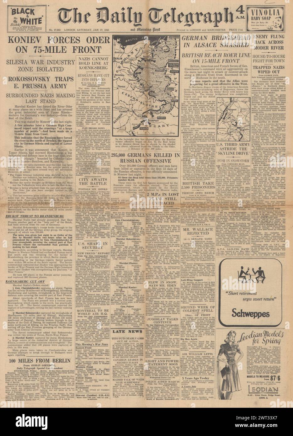 1945 The Daily Telegraph front page reporting Red Army advance in ...