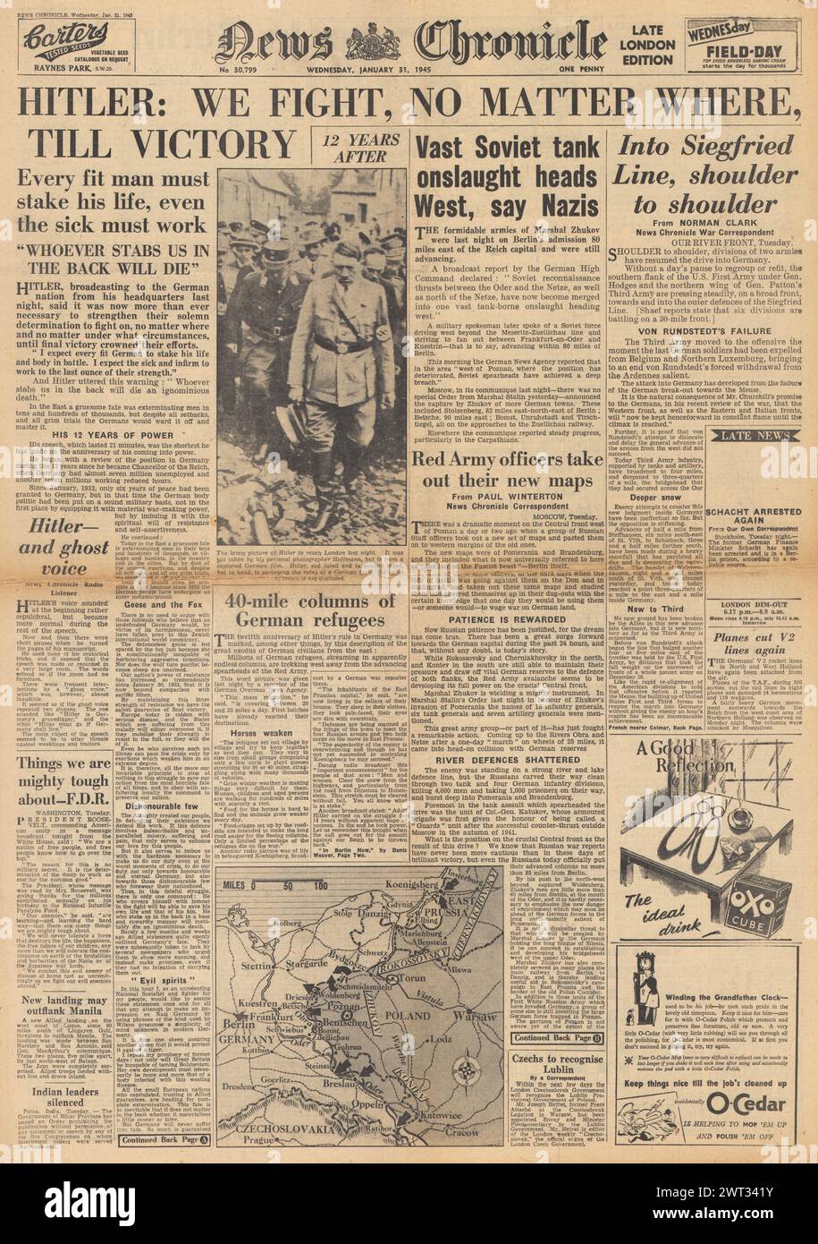 1945 News Chronicle front page reporting Red Army advance into Germany ...