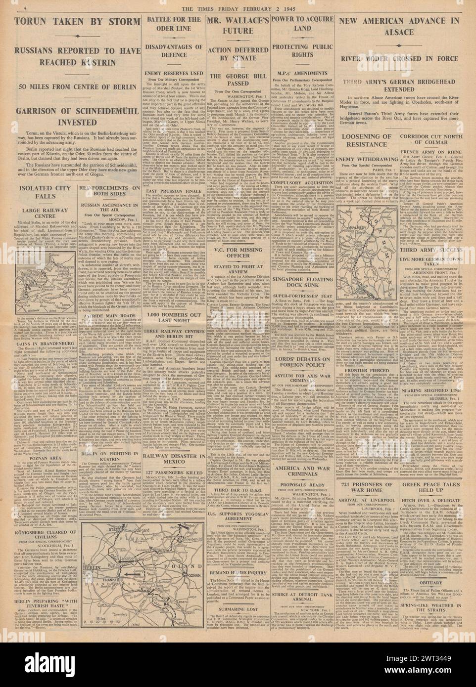 1945 The Times reporting Red Army capture Torun, US Forces on the ...