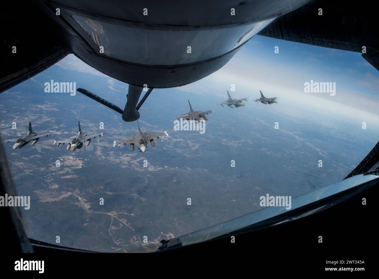 A formation of six F-16 Fighting Falcons from the 180th Fighter Wing in ...