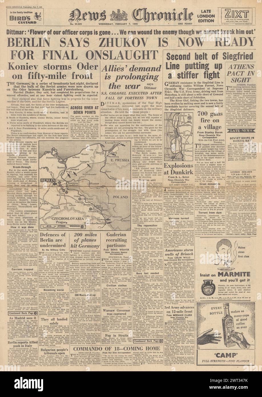 1945 News Chronicle front page reporting Red Army advance on Berlin ...